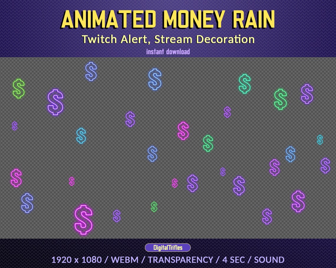 Money Rain Twitch Alert, Falling Dollars, Donation, Cheer, Bits, Sub ...