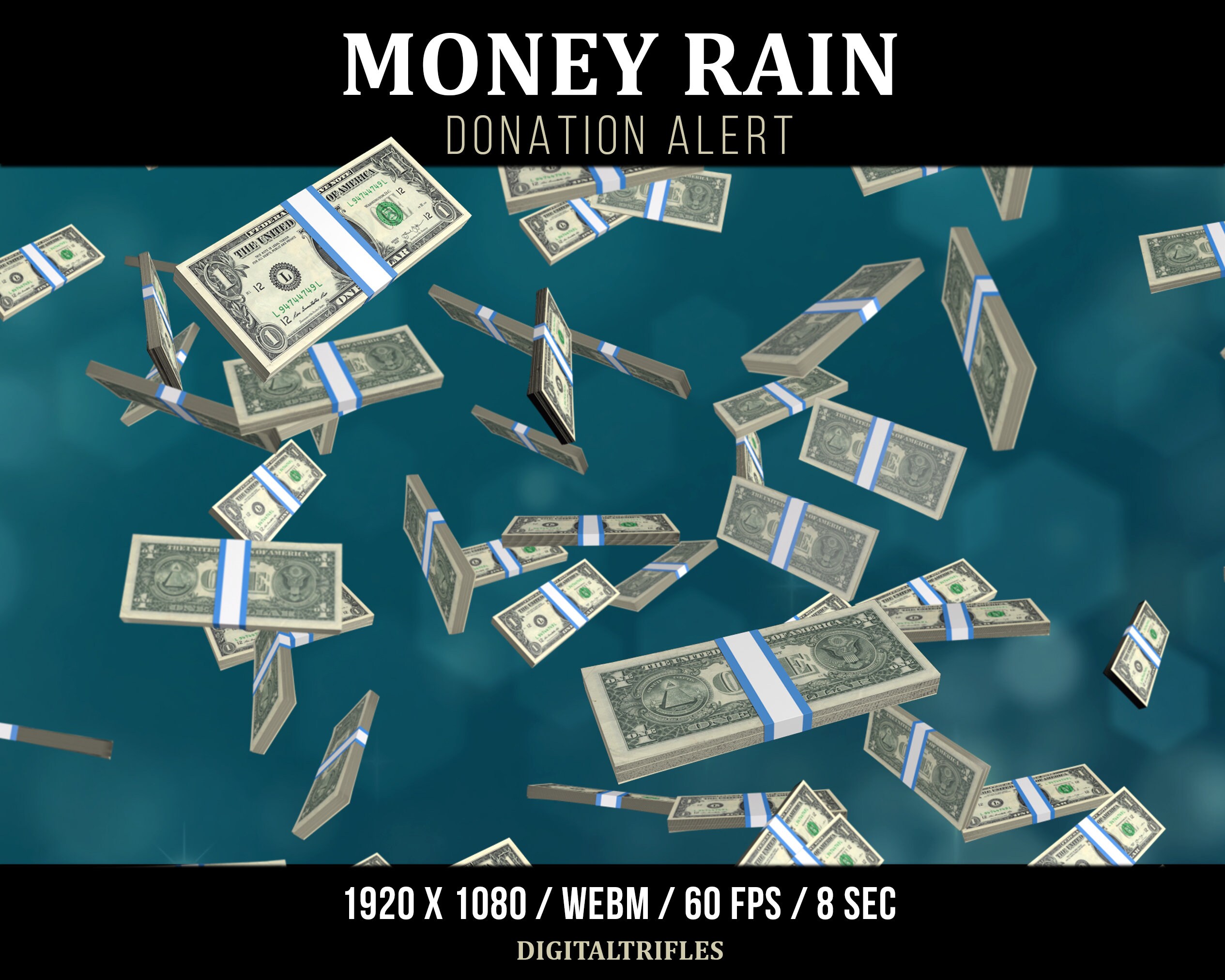 Donation Twitch Alert Rain of Stacks of Money, Animated Stream Overlay ...