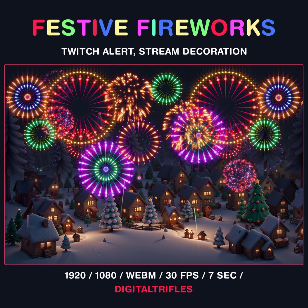 Festive Fireworks Twitch Overlay, Animated Fullscreen Alert, Stream ...
