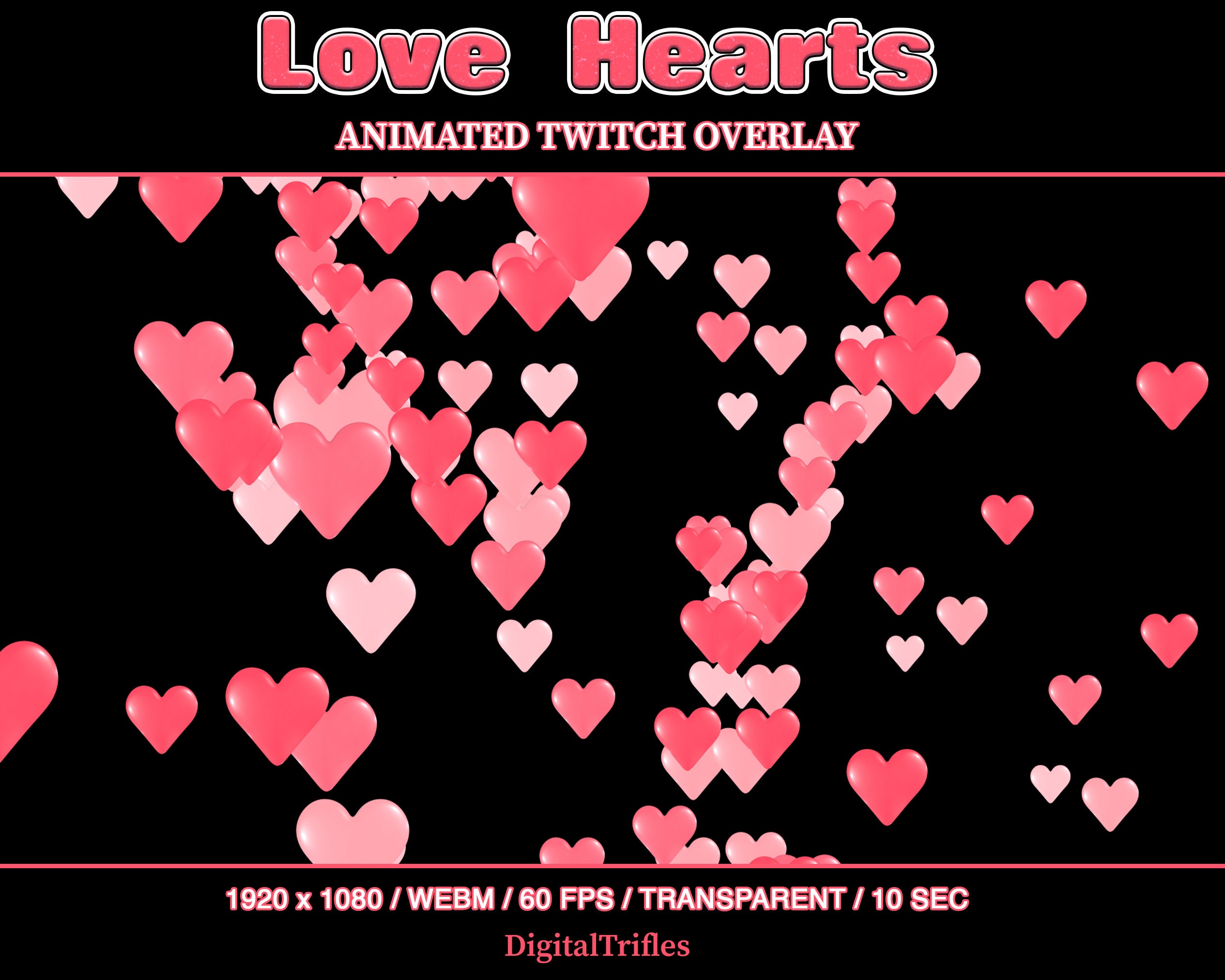 Animated Twitch Overlay Pink and Red Hearts, Cute Fullscreen Stream ...