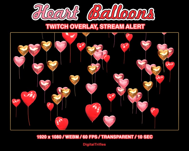 Twitch Overlay Love Hearts Balloons, New Follower Stream Alert ...