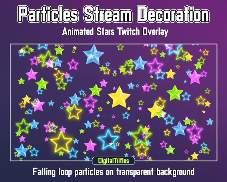 Neon Stars Stream Decoration, Animated Twitch Overlay, Holiday Assets ...