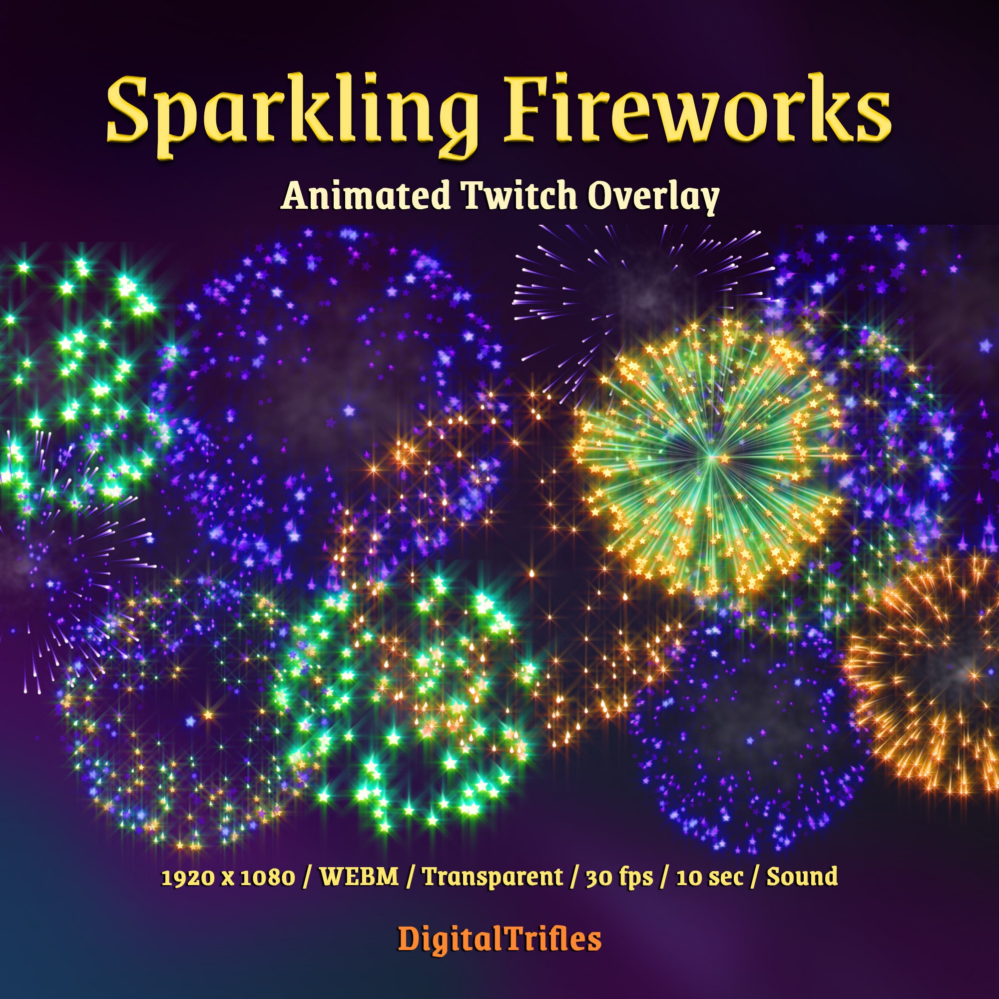 Animated Sparkling Fireworks, Twitch Overlay, Stream Alerts and Decor ...