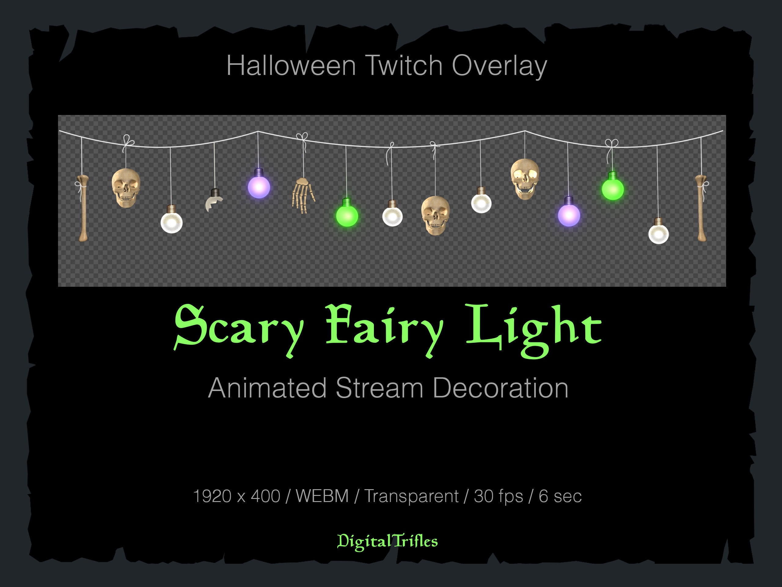Halloween Stream Decoration, Animated Twitch Overlay, Scary Skull Fairy ...