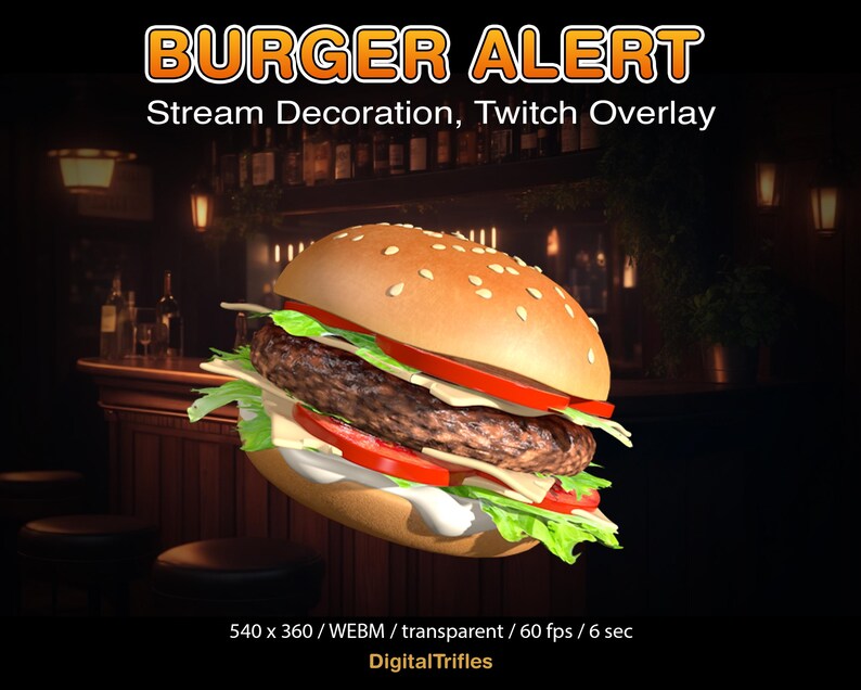 Burger Stream Alert, Animated Twitch Overlay, Fun Cute Alert, Hamburger ...