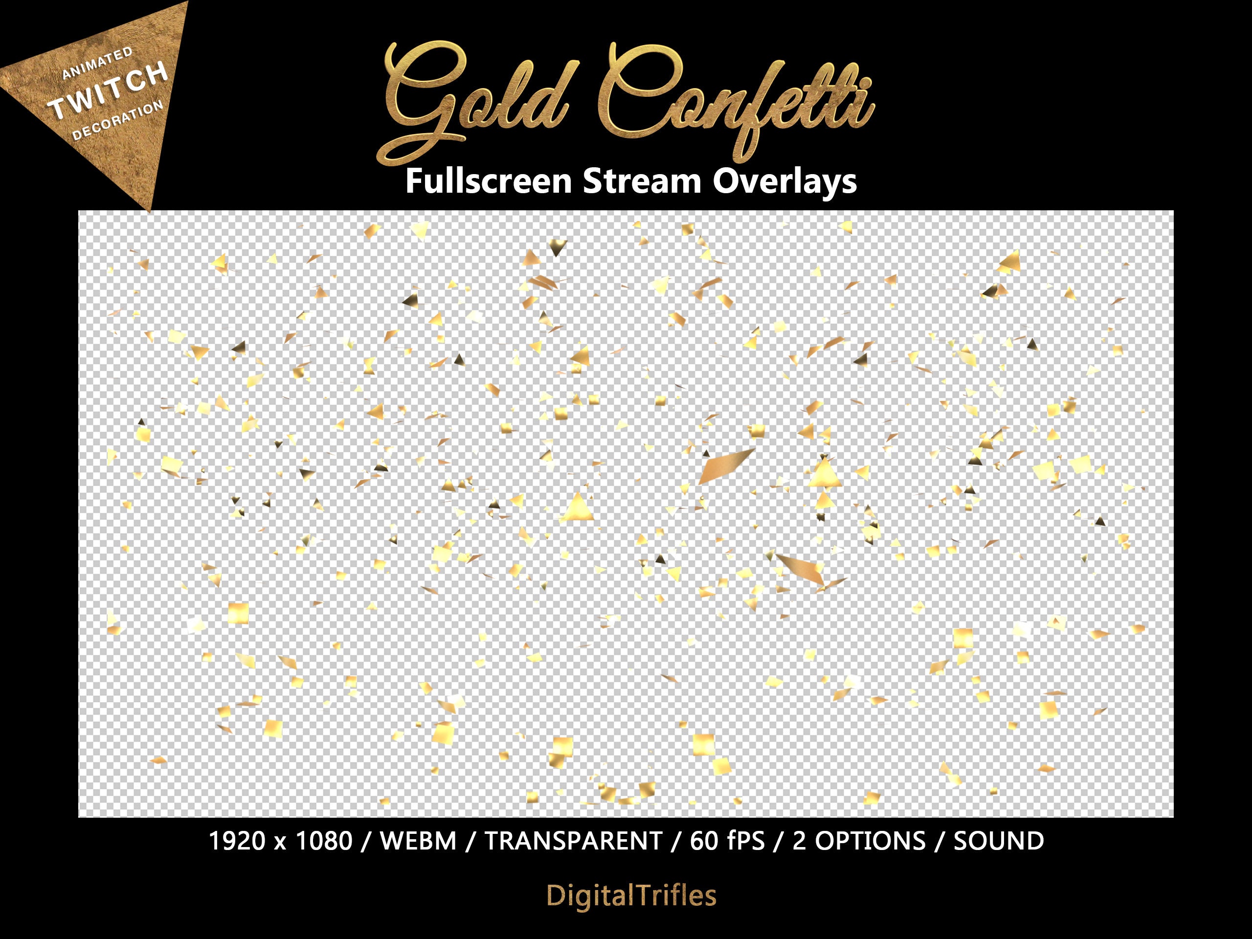 Gold Animated Confetti Twitch Overlay, Cute Stream Alert OBS ...