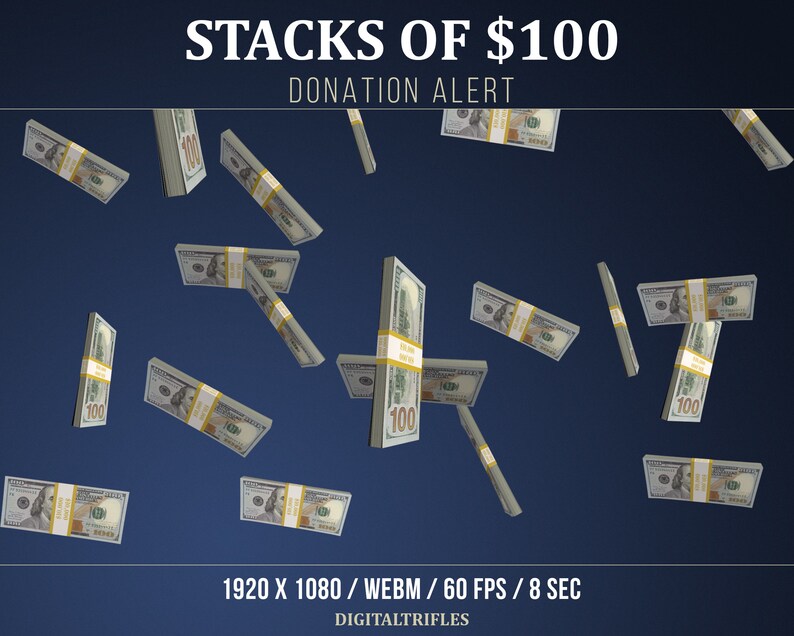 Twitch Alert Animated Hundred Dollar Stacks, New Donation, Tips ...