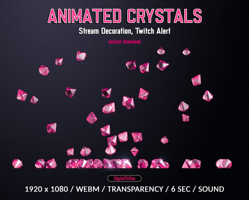 Animated Pink Crystals, Stream Decoration, Twitch Alert, New Cheer, Sub ...