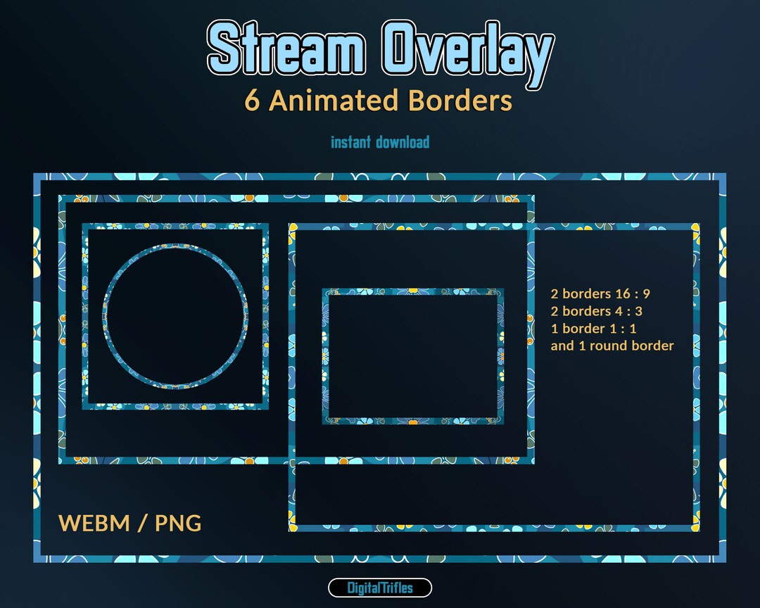 Webcam Overlays for Twitch, Youtube, Animated Blue Border Overlay Pack ...