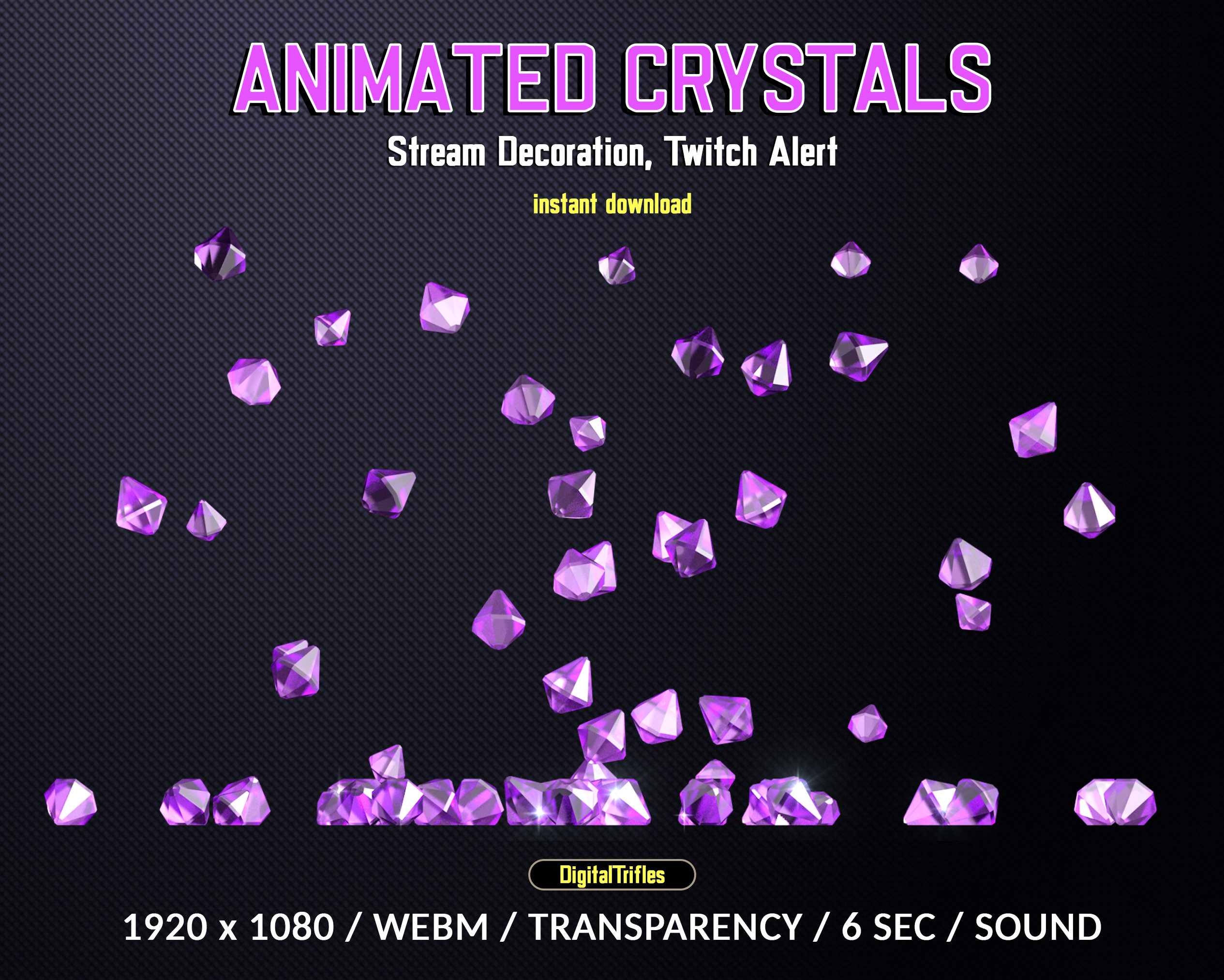 Animated Purple Crystals, Stream Decoration, Twitch Alert, New Sub ...