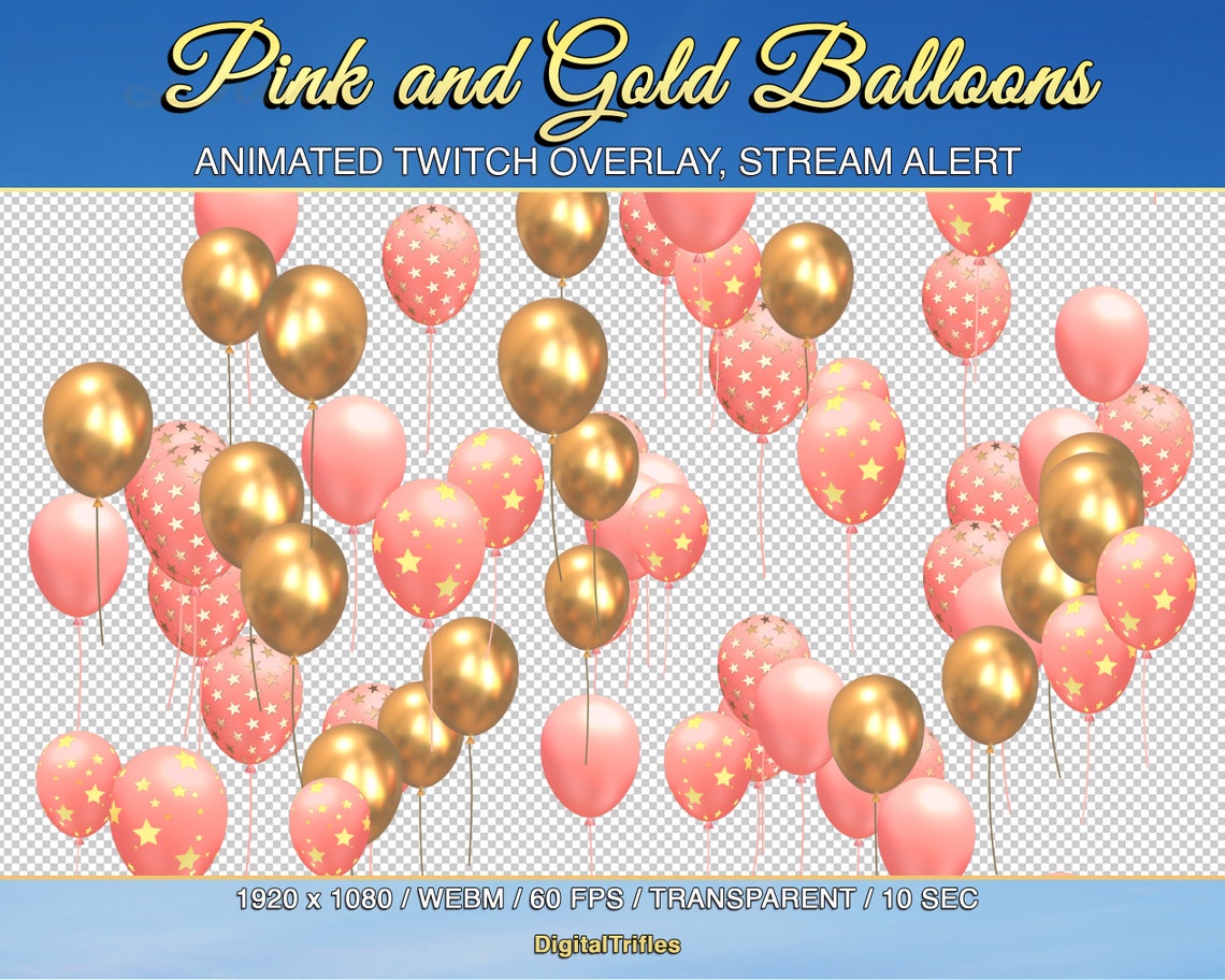 Animated Stream Overlay Gold and Pink Balloons, Cute Decor for Streamer ...