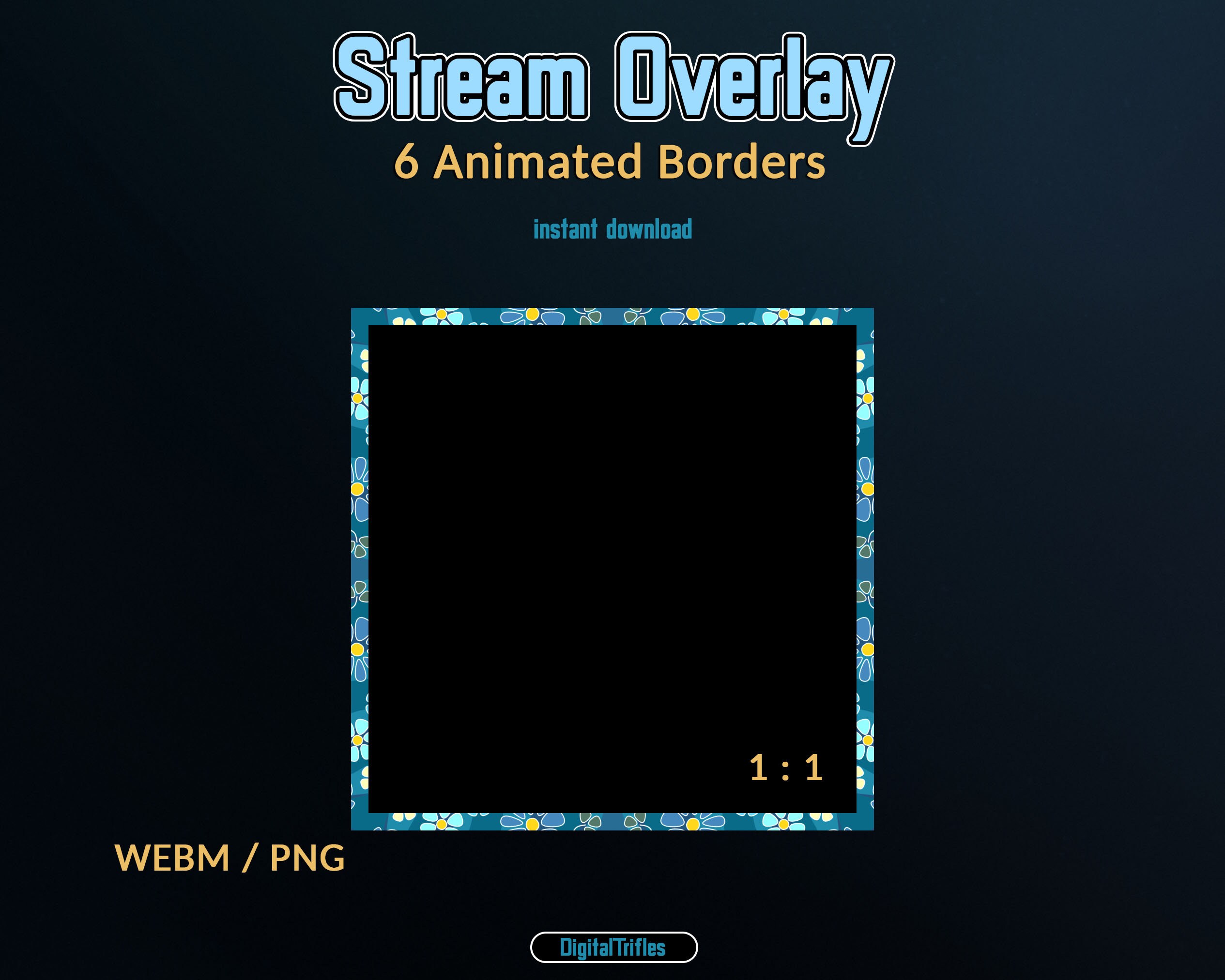 Webcam Overlays for Twitch, Youtube, Animated Blue Border Overlay Pack ...