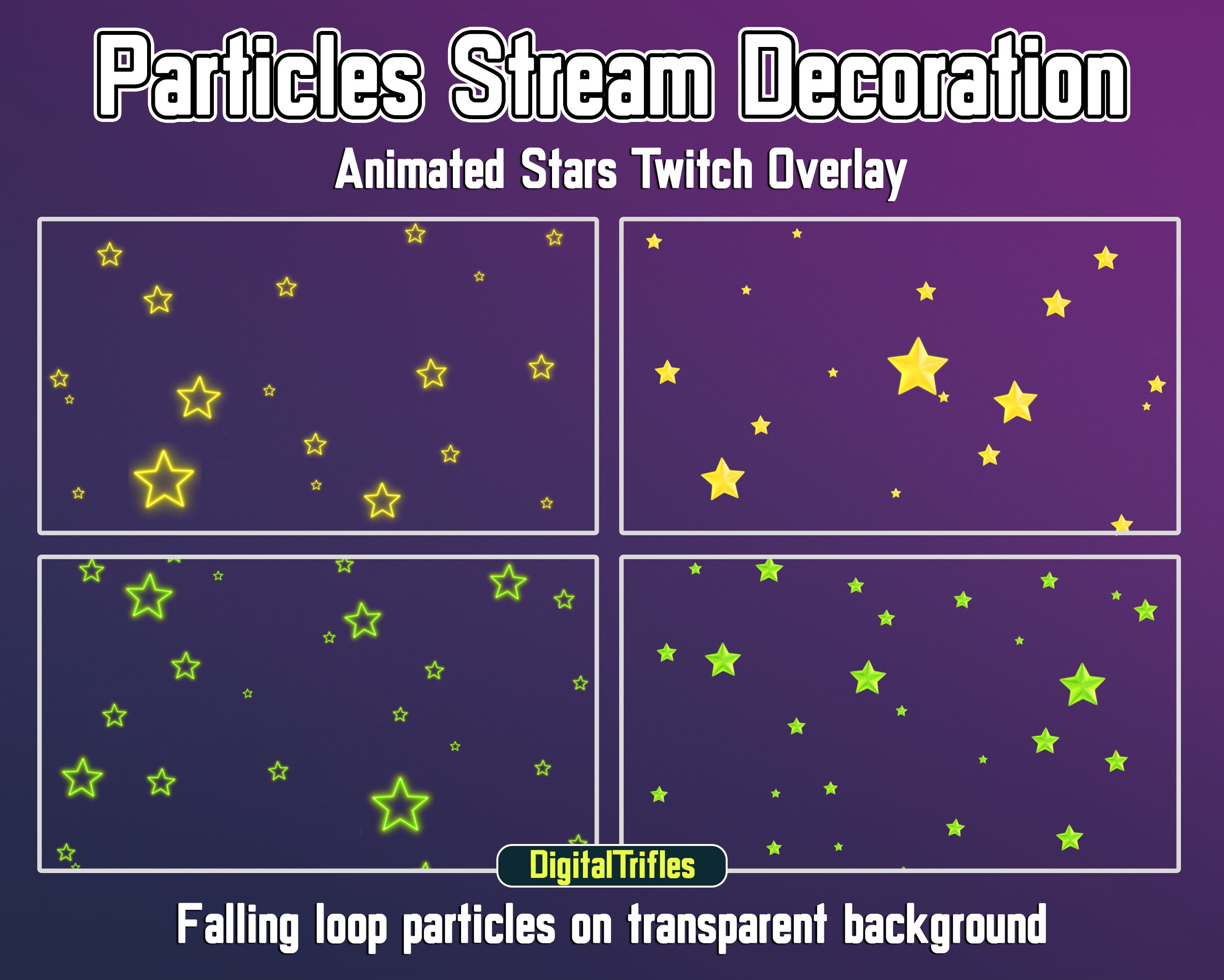 Neon Stars Stream Decoration, Animated Twitch Overlay, Holiday Assets ...