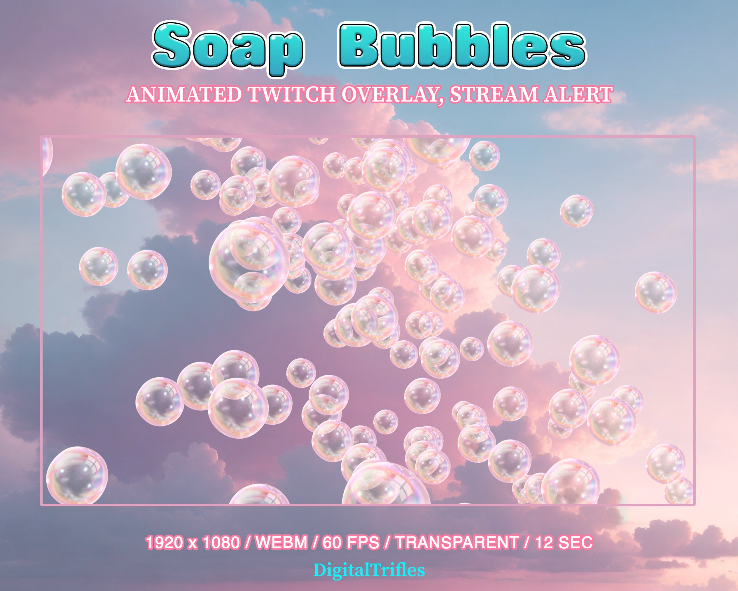 Pink Bubbles Twitch Overlay, Animated Stream Alert, Cute Decor, Flying ...