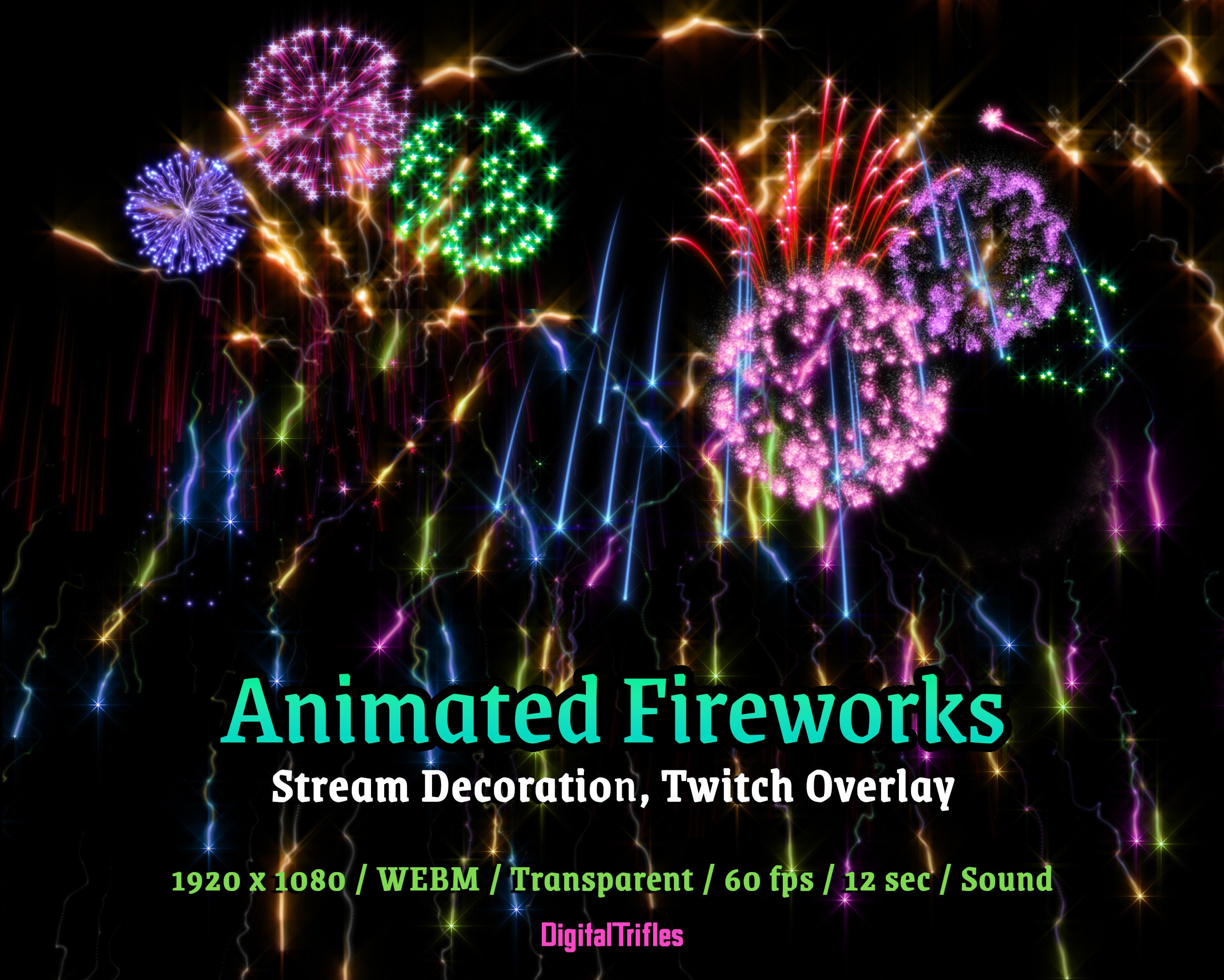 Twitch Overlay Beautiful Fireworks, Animated Stream Alert, Celebration ...