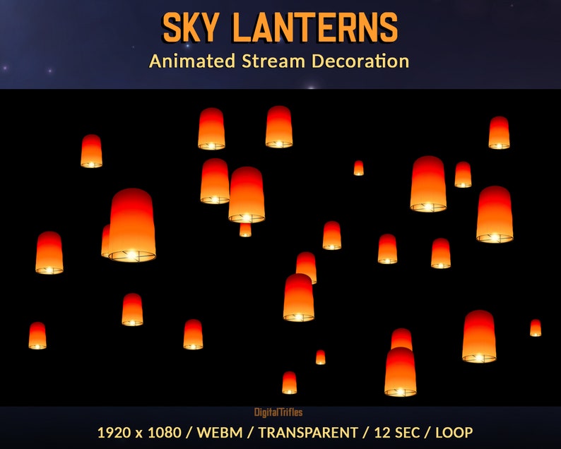 Animated Sky Lanterns, Twitch Overlay, Stream Decoration, Chinese Paper ...