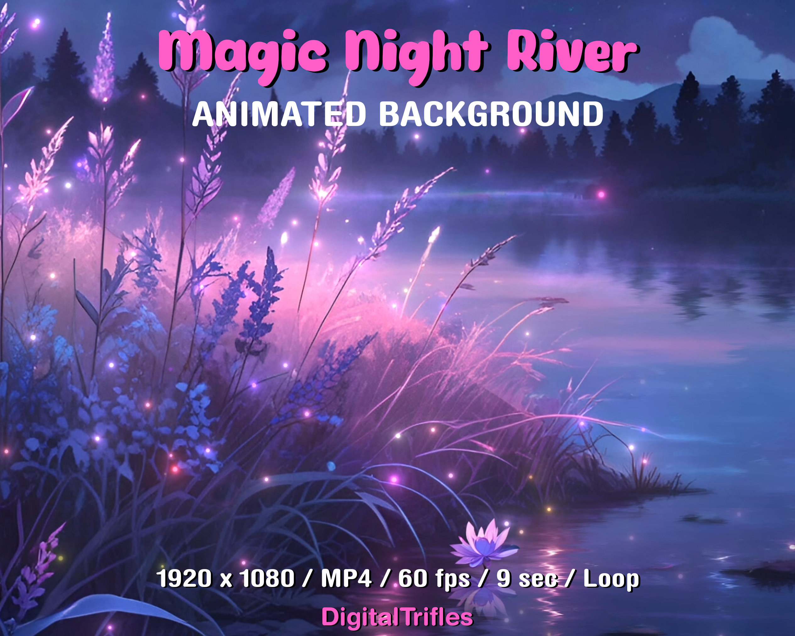 Animated Background for Twitch, Night Fairy River, Water Vtuber ...