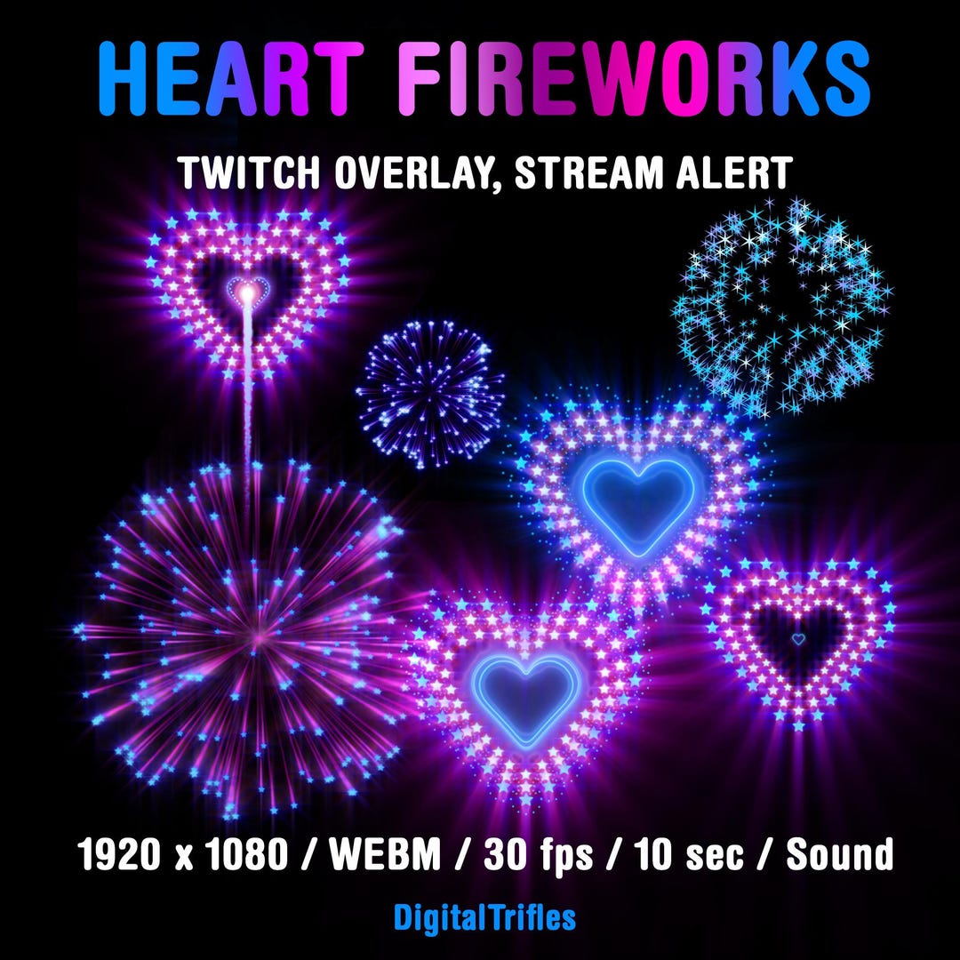 Heart Fireworks, Animated Twitch Alert, Stream Overlay, Glowing ...