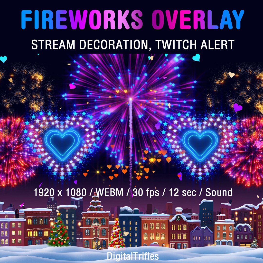 Twitch Animated Overlay New Year Fireworks, Sparkling Hearts and ...
