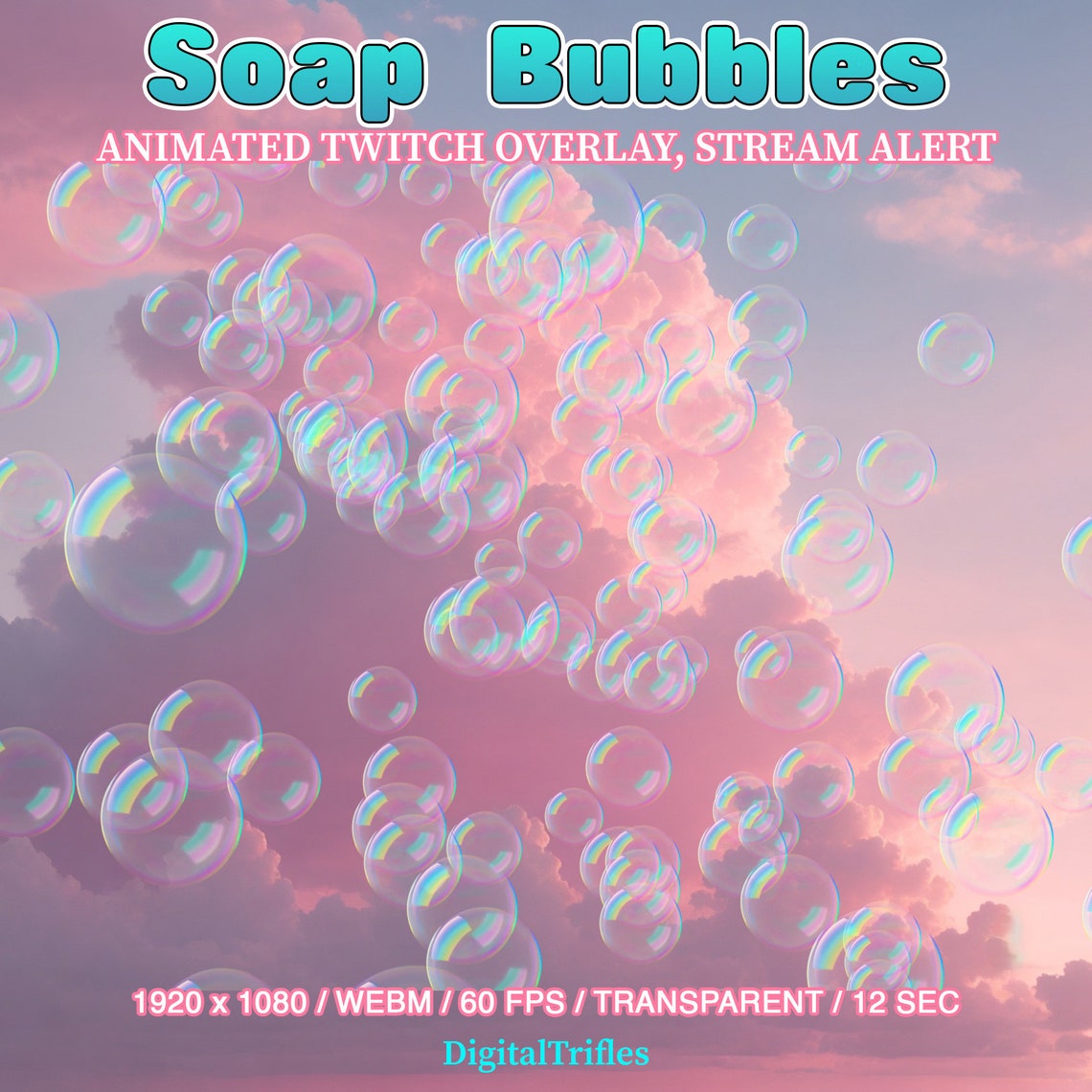Pink Bubbles Twitch Overlay, Animated Stream Alert, Cute Decor, Flying ...