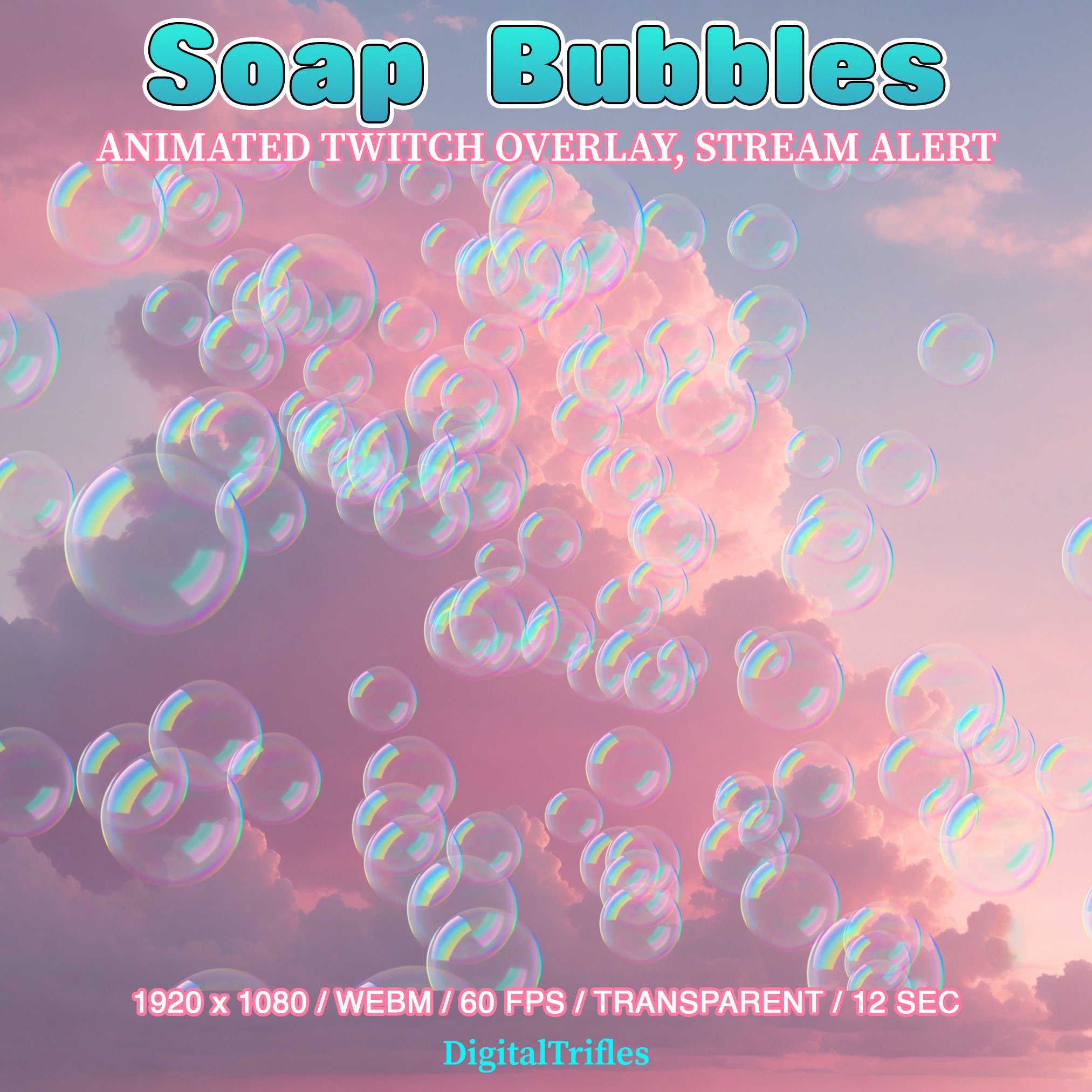 Pink Bubbles Twitch Overlay, Animated Stream Alert, Cute Decor, Flying Soap Bubbles With ...
