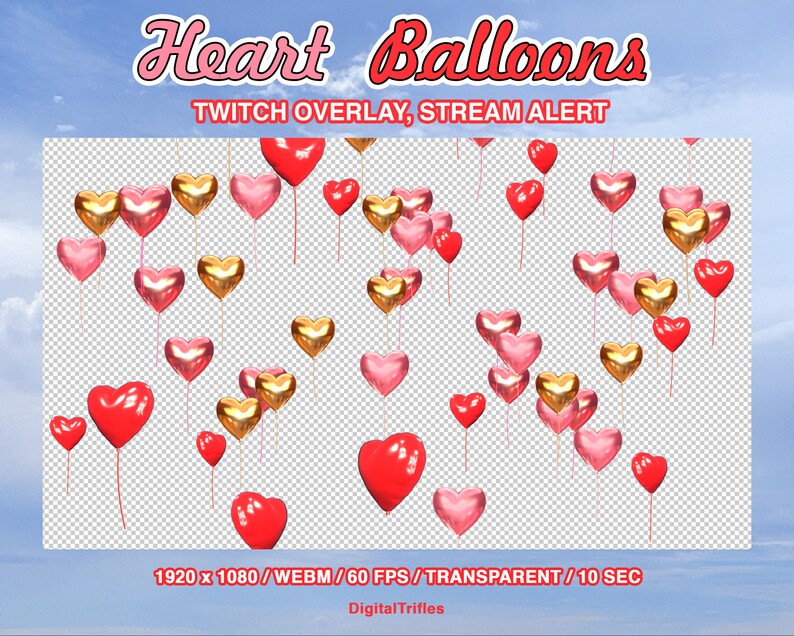 Twitch Overlay Love Hearts Balloons, New Follower Stream Alert ...