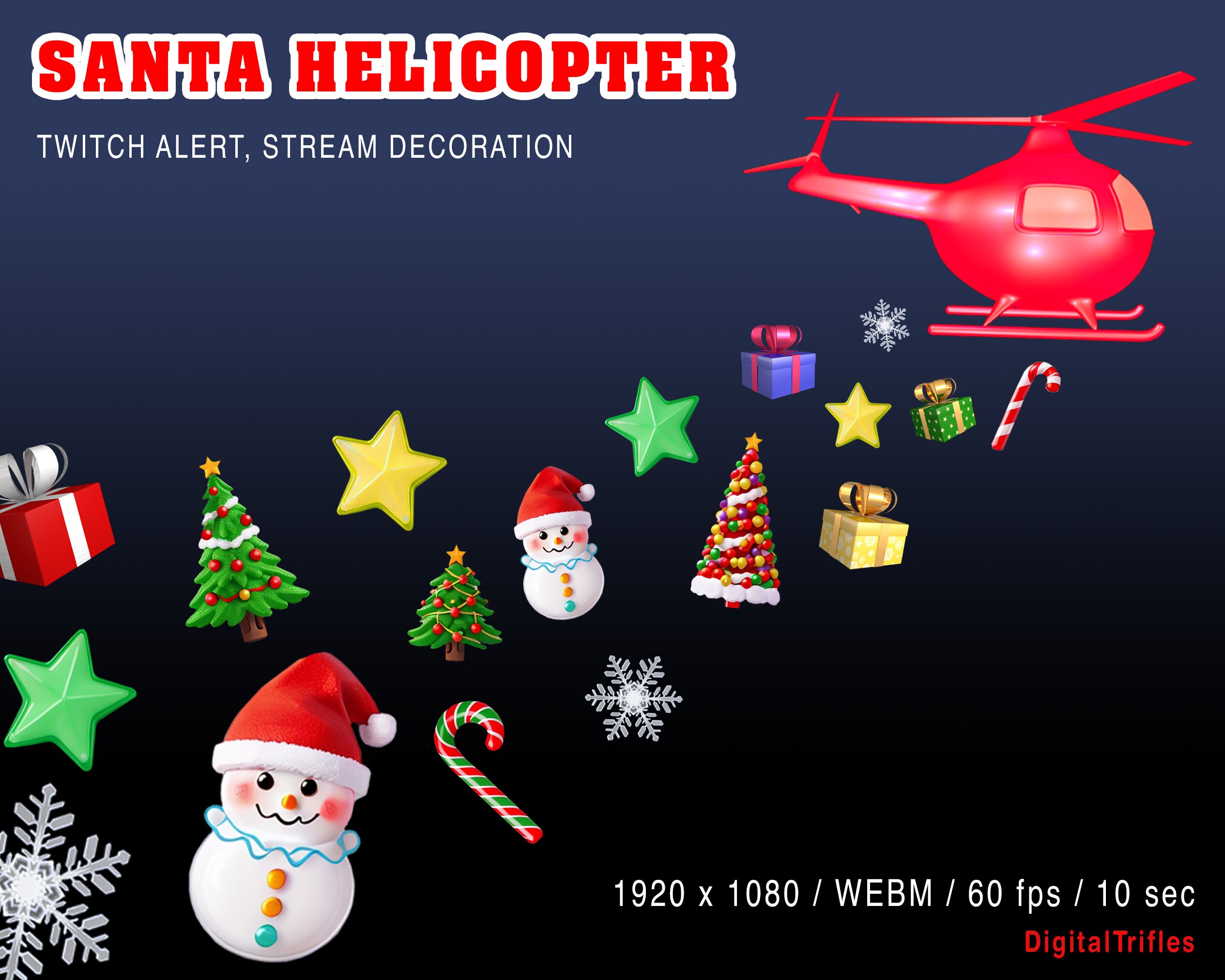 Santa Helicopter Christmas Twitch Alert, Animated Stream Overlay, Cheer ...