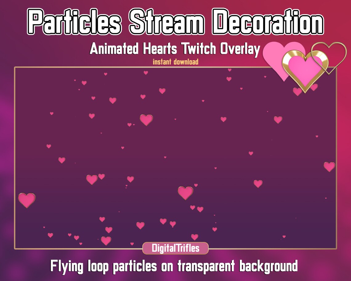 Pink Hearts Twitch Overlay, Valentine Stream Decoration, 3 Animated ...
