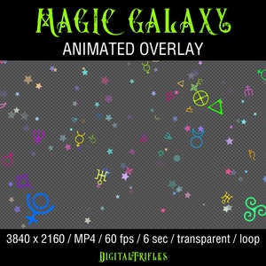 Animated Stream Overlay and Virtual Background, Magic Galaxy, Flying Symbols of Astrology, Tarot ...