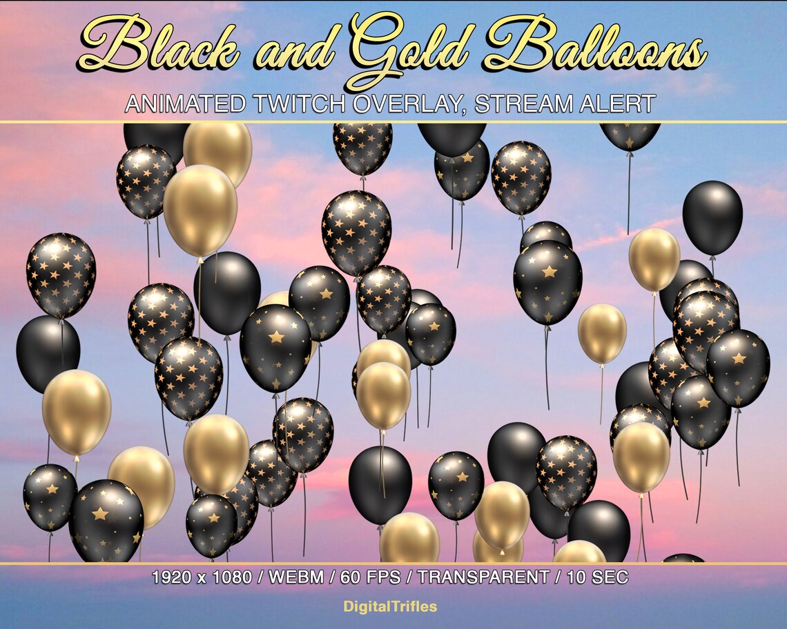 Black and Gold Balloons Twitch Overlay, Luxury Stream Decoration ...