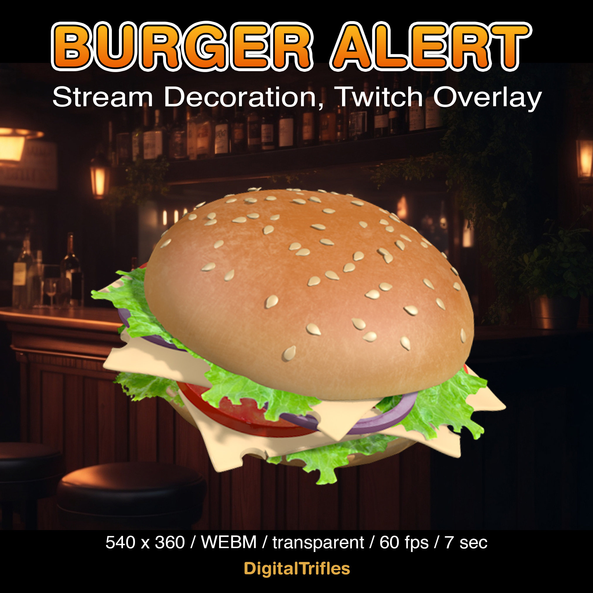 Burger Stream Alert, Cute Twitch Overlay, 3D Streaming Animation With ...