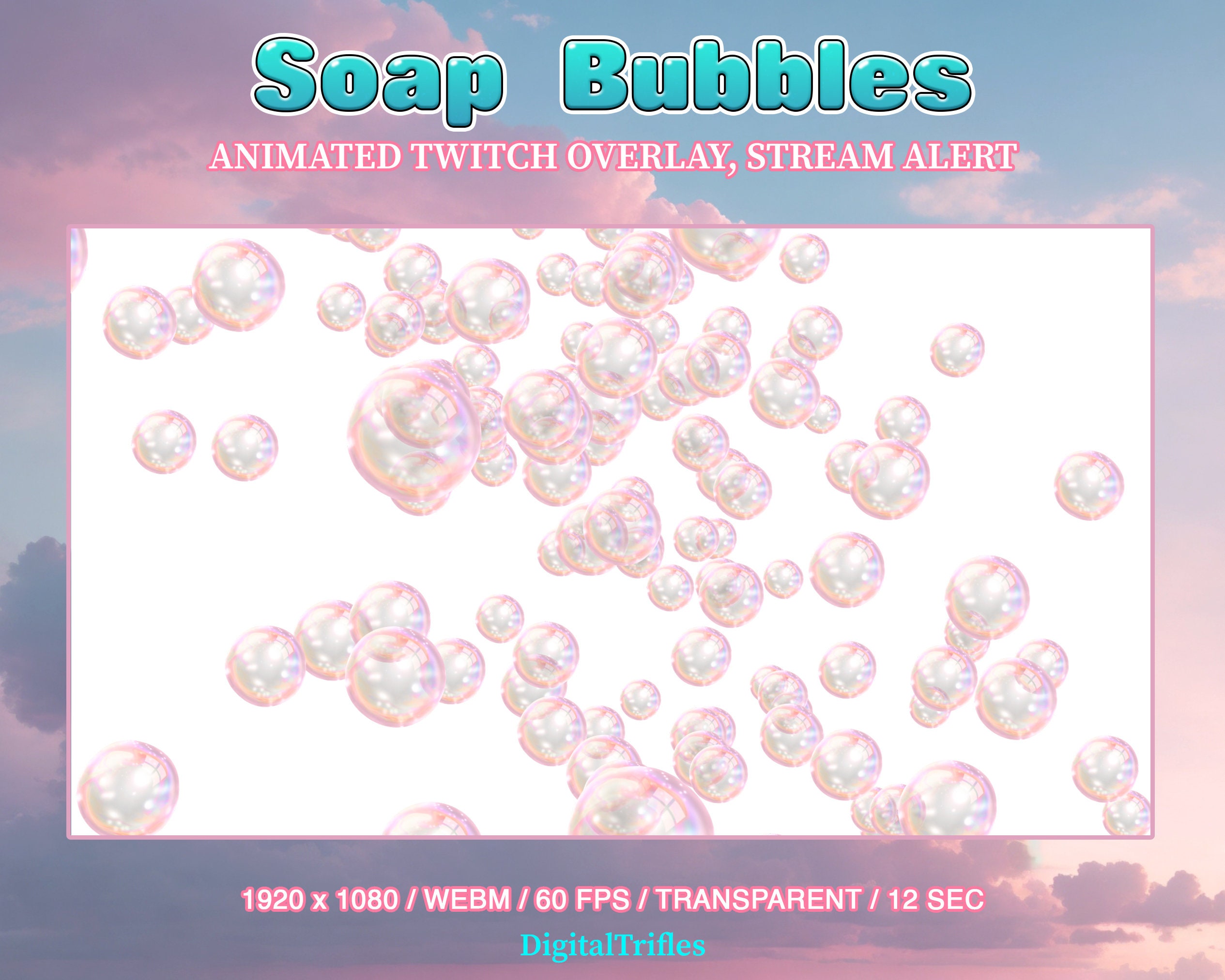Pink Bubbles Twitch Overlay, Animated Stream Alert, Cute Decor, Flying ...