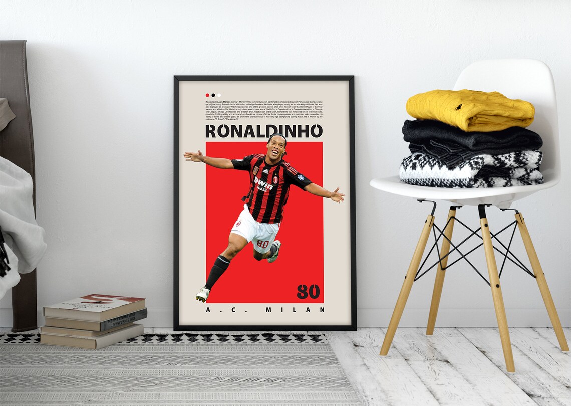 Ronaldinho Poster, AC Milan Poster Minimalist, Ronaldinho Print Art ...