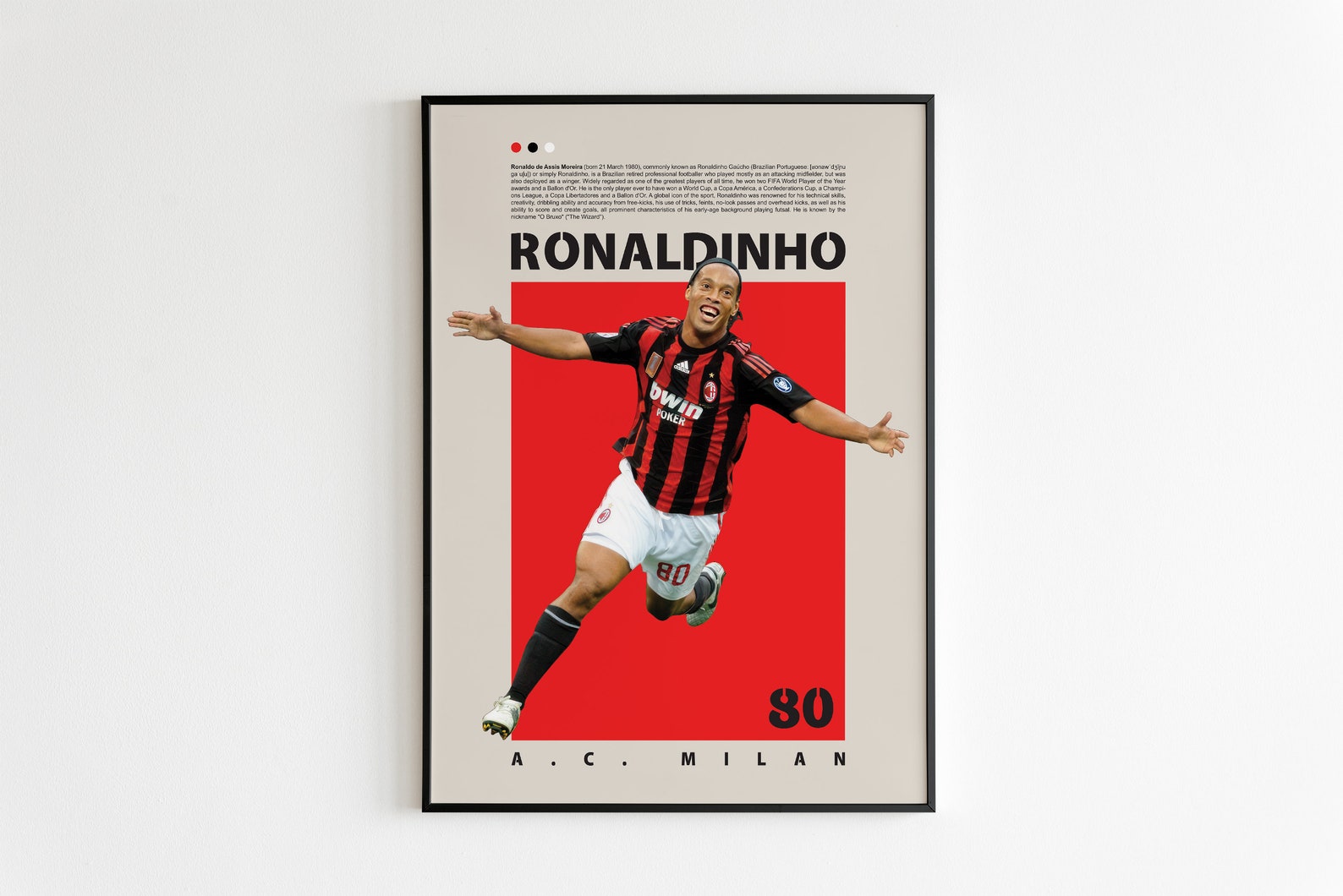 Ronaldinho Poster, AC Milan Poster Minimalist, Ronaldinho Print Art ...