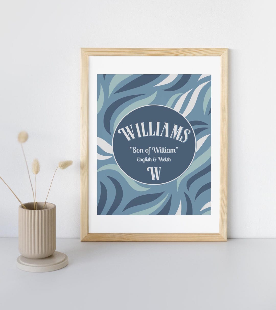 Modern Blue Family Name Meaning Artwork, Family Name History Sign ...