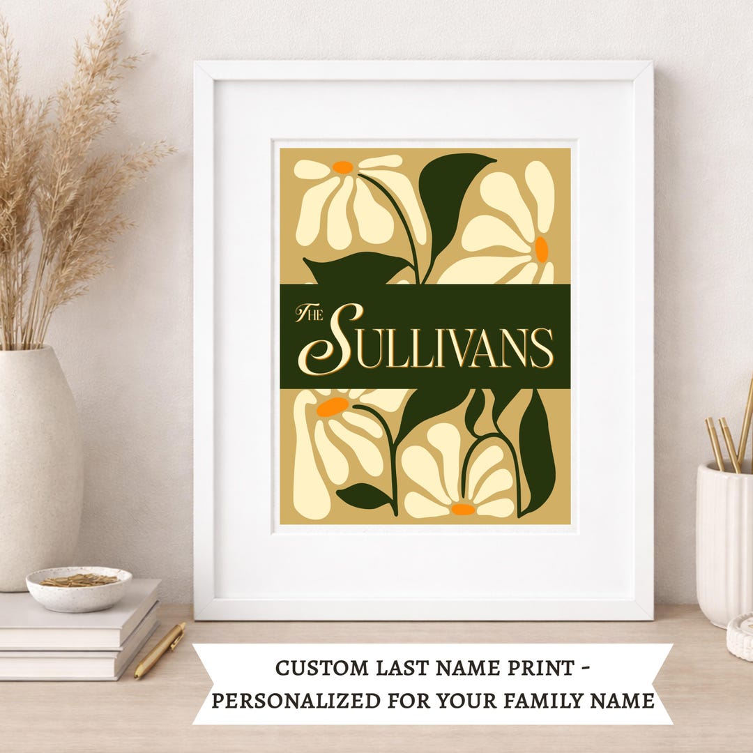 Personalized Floral Family Name Print, Custom Surname Wall Art, Elegant ...
