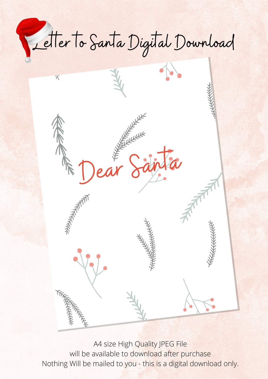 Letter to Santa Instant Download Printable PDF Format - Etsy