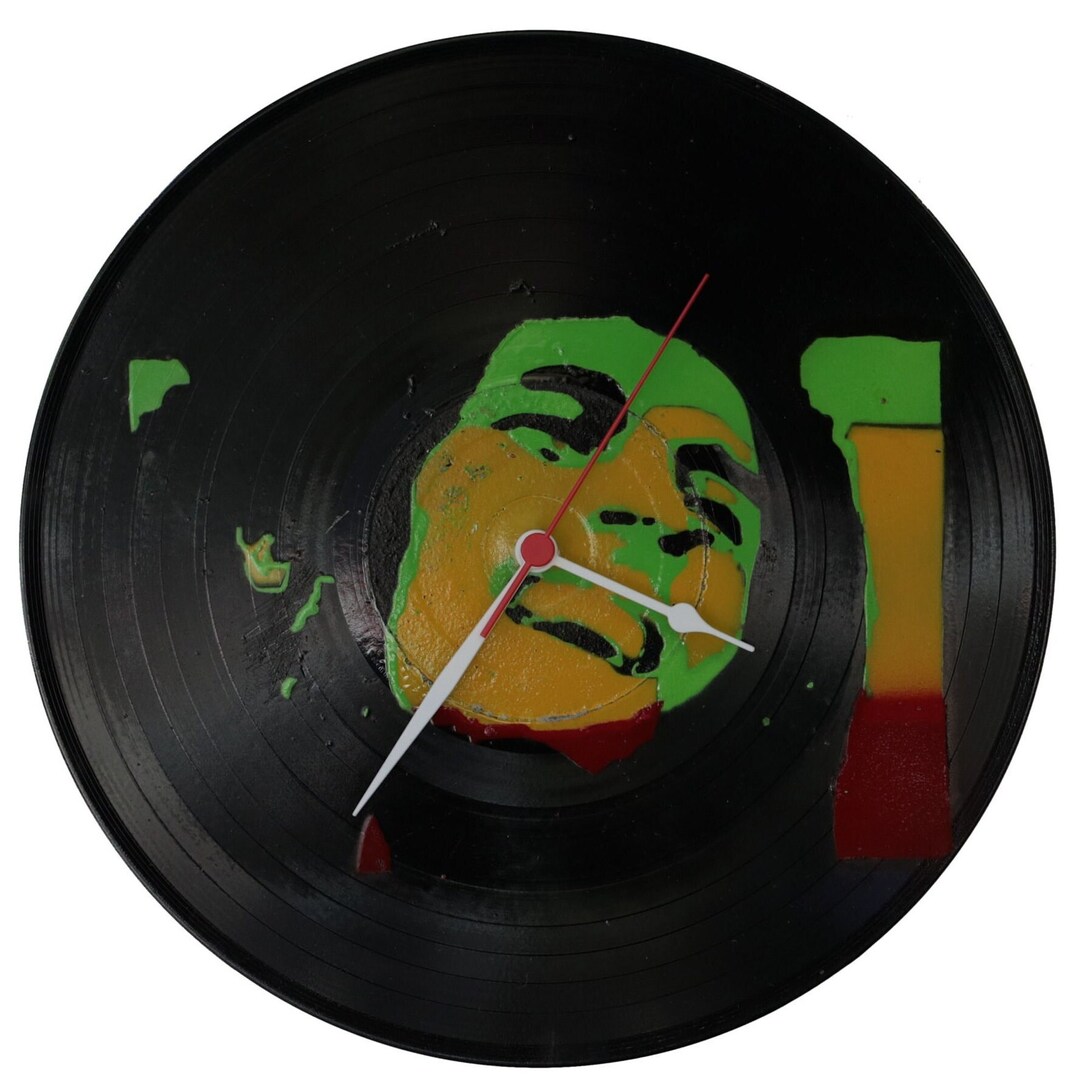 Bob Marley Vinyl Record Clock, Graffiti Spray Portrait Painting, Wall ...