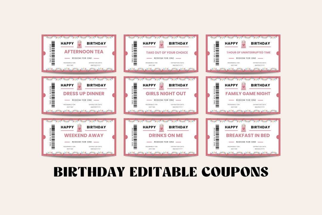 Birthday Coupon | Birthday Coupon Book Template | Birthday Coupon ...