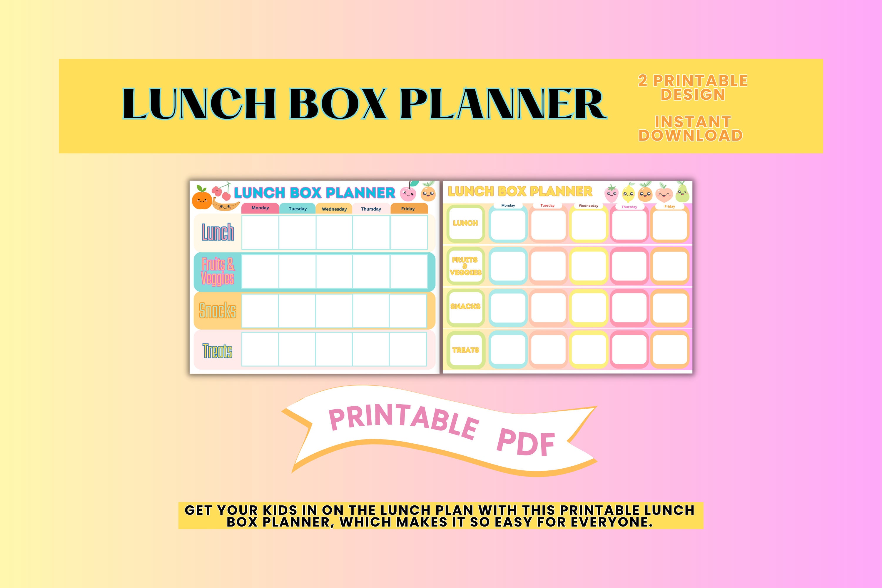Lunch Box Planner Kid Meal Planner Kids Lunch Planner School Lunch Menu ...