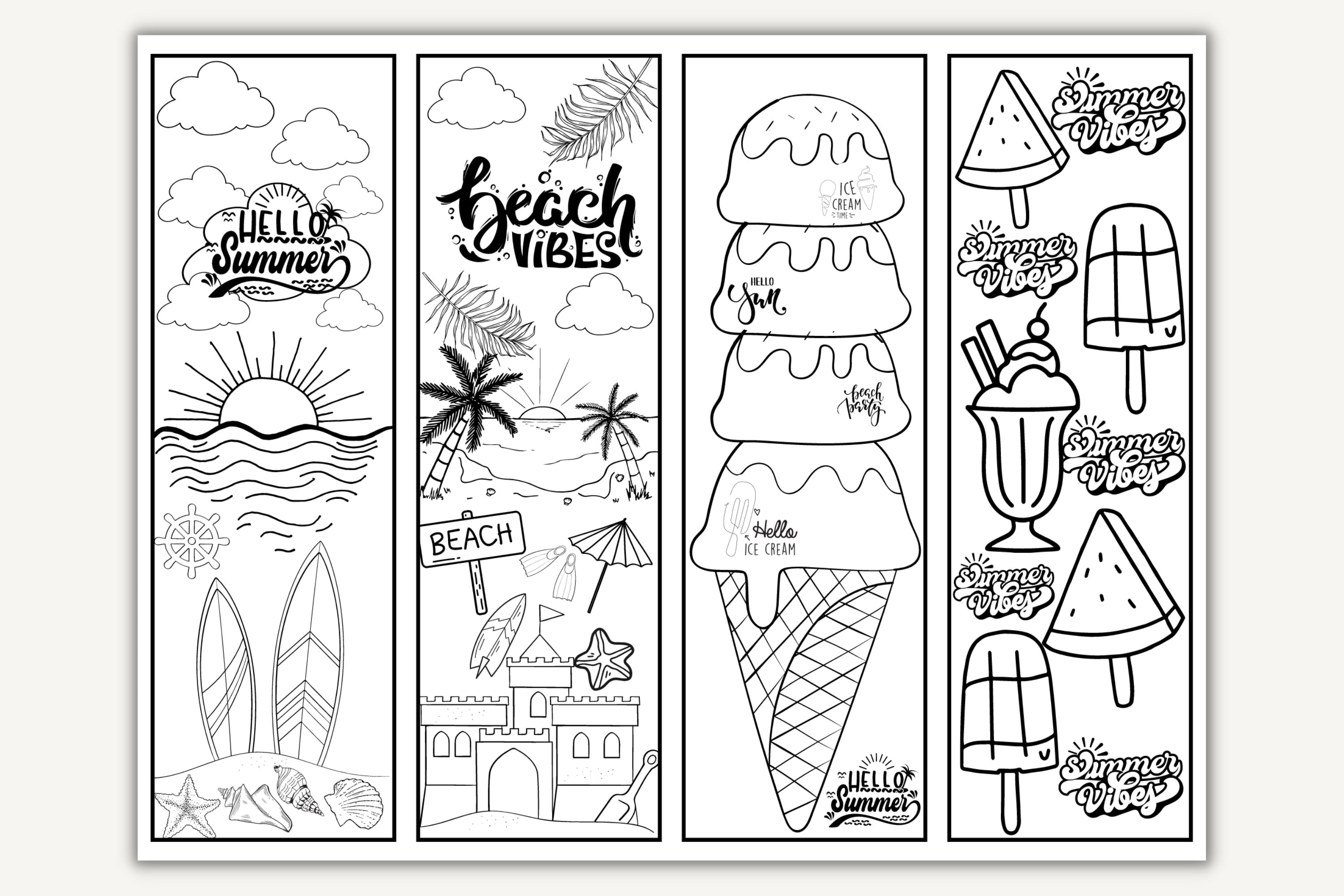 Summer Coloring Printables | Summer Bookmarks Printables | Printable ...
