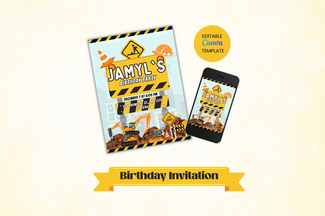 Construction Party Invitation | Construction Birthday Invite ...