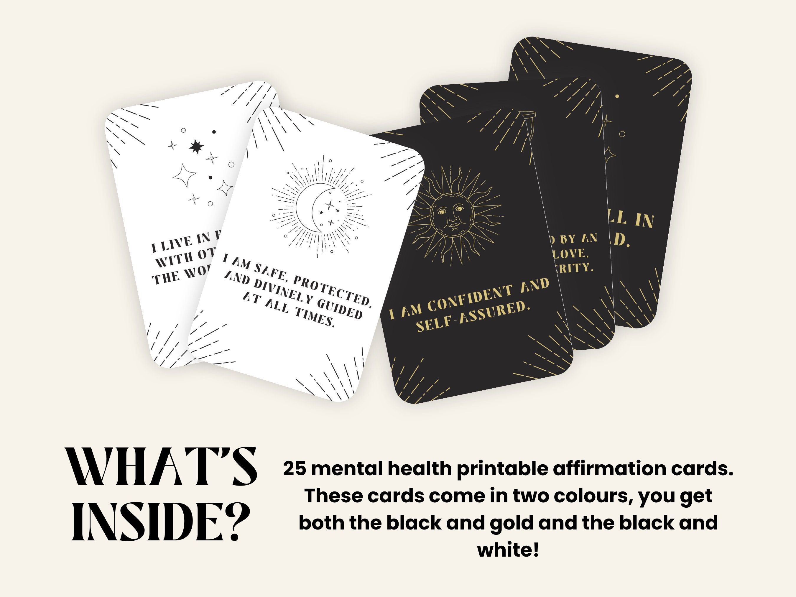Mental Health Affirmation Cards | Black & Gold Printable Deck (digital ...