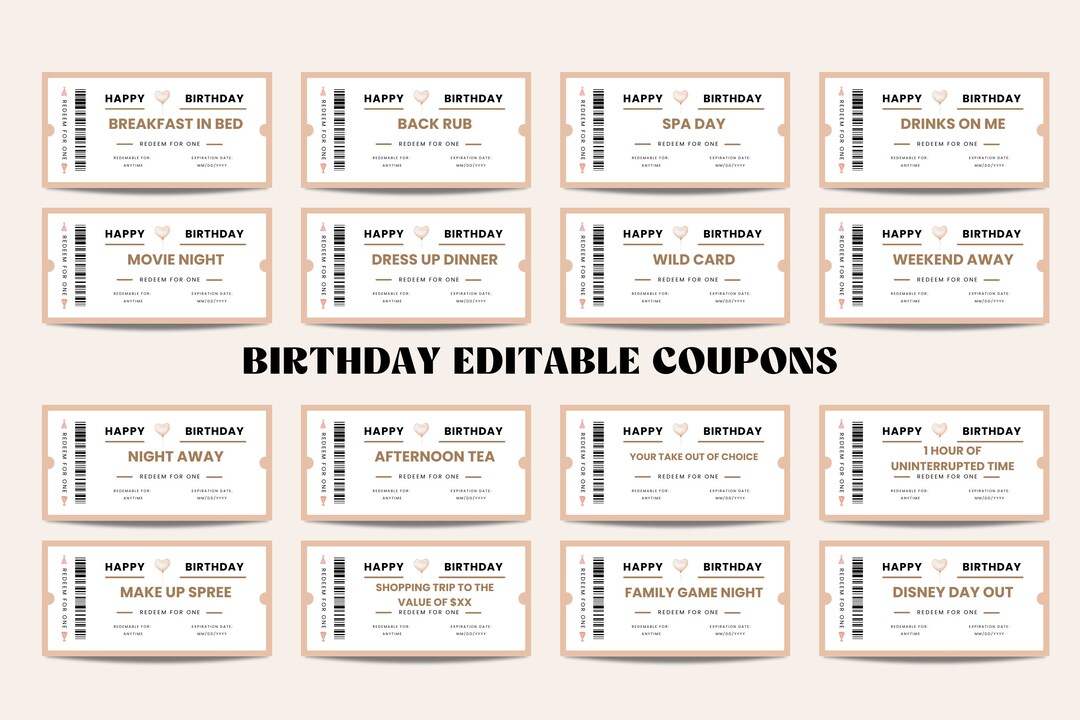 Birthday Coupon | Birthday Coupon Book Template | Birthday Coupon ...