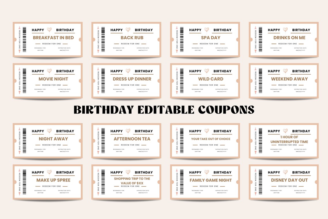 Birthday Coupon | Birthday Coupon Book Template | Birthday Coupon ...