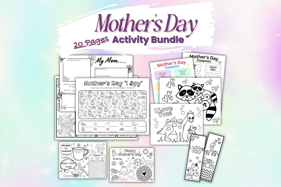 Mothers Day Printable Coloring Pages | Mothers Day Bundle Printable ...