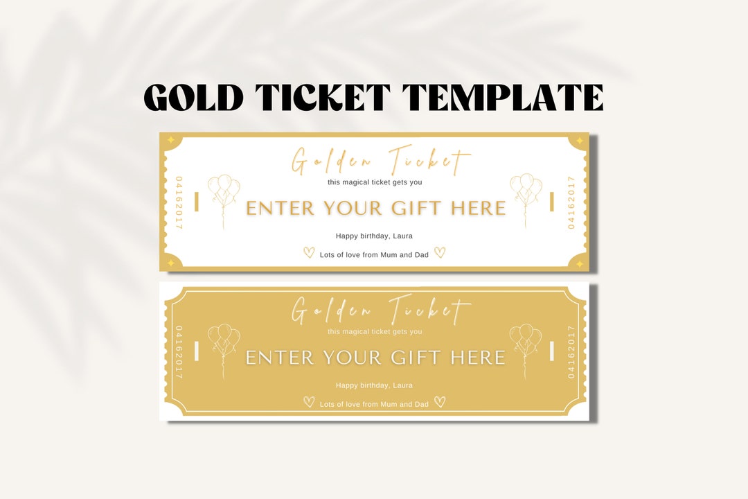 Downloadable Ticket Template | Golden Ticket Template | Canva Ticket ...