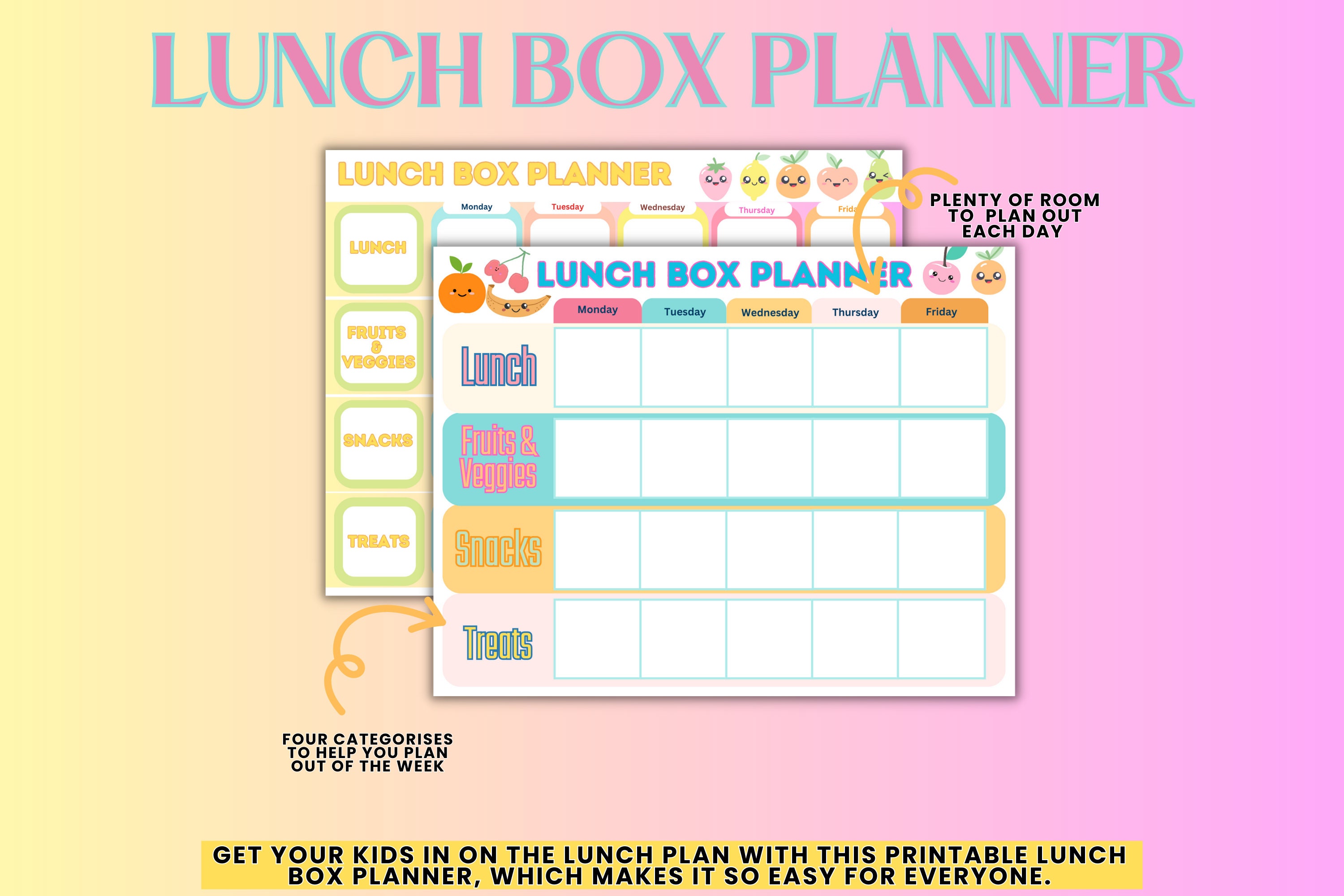 Lunch Box Planner Kid Meal Planner Kids Lunch Planner School Lunch Menu ...