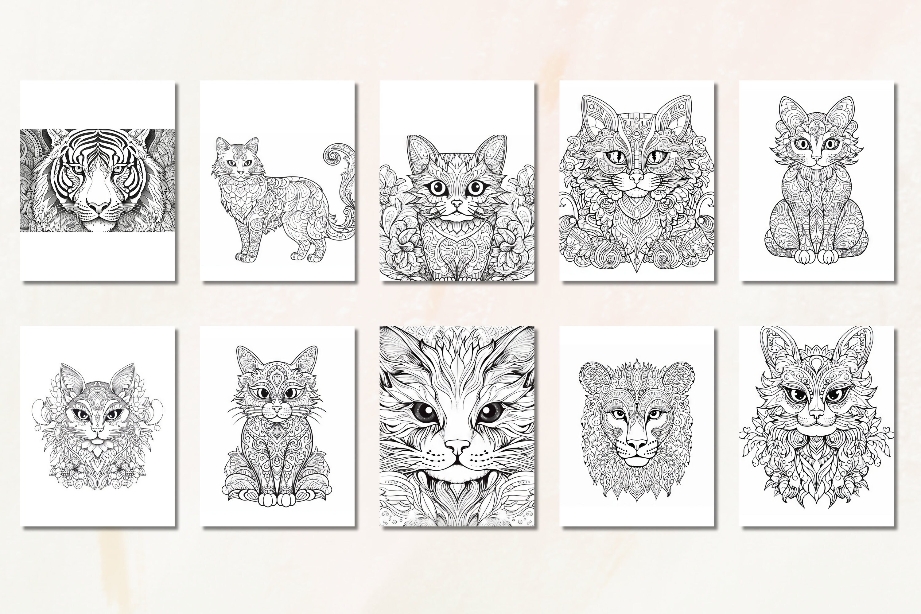 Cat Coloring Pages Printable | Adult Coloring Pages Cats | Cat Coloring ...