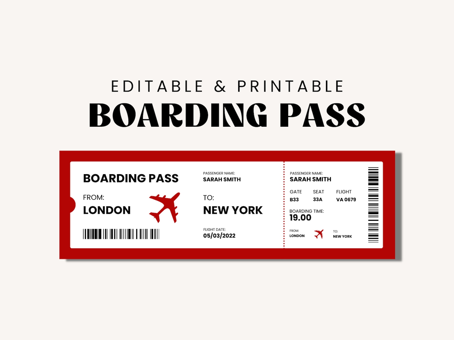 Boarding Pass Template Instant Download | Editable Boarding Pass ...